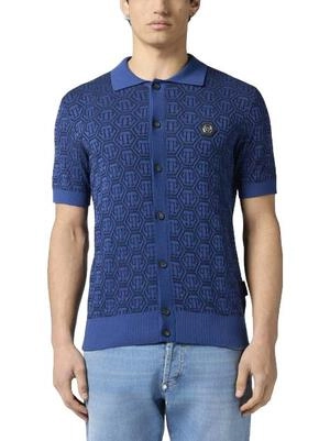 Philipp Plein Buttoned-up Polo Shirt Jacquard Monogram - Navy