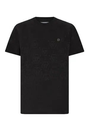 Philipp Plein Round Neck T-shirt Jacquard Tennis Monogram - Black