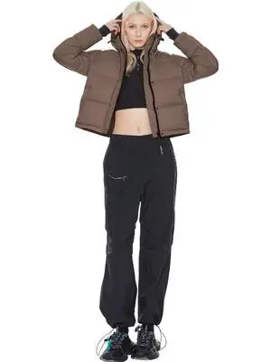 OROLAY Cropped Down Puffer Jacket With Detachable Hood - Coffee