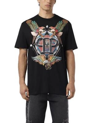 Philipp Plein Round Neck T-shirt Eagle Tattoo - Black