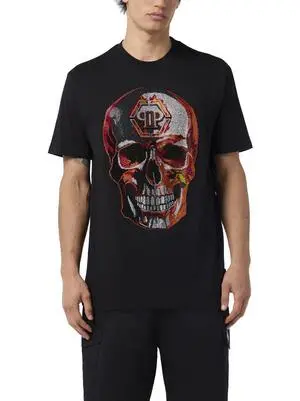 Philipp Plein Round Neck T-shirt Lava Skull Stones - Black
