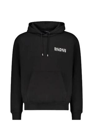 Balmain Double Logo Cotton Hoodie - Black