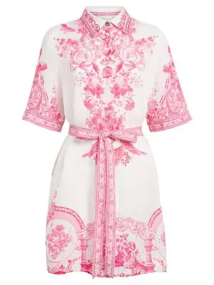 Camilla Printed Linen Shirt Dress - Pink