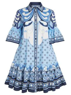 La DoubleJ Printed Cotton Shirt Dress - Blue