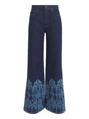 La DoubleJ Printed Cropped Flared Jeans - Blue