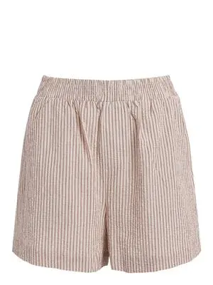 Varley Cotton Stripe High Rise Shorts - Beige