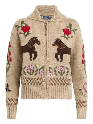 POLO RALPH LAUREN Polo Ralph Lauren Cotton-Wool Horse Intarsia Zip-Up Cardigan