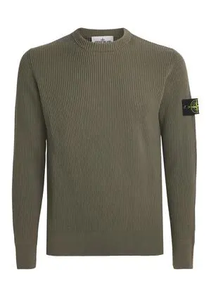 Stone Island Virgin Wool Ribbed Crewneck Sweater - Green