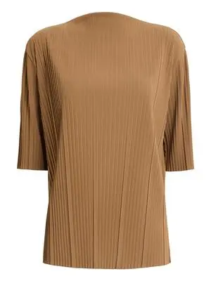 Max Mara Chiffon Pleated Boat-neck Blouse Brown