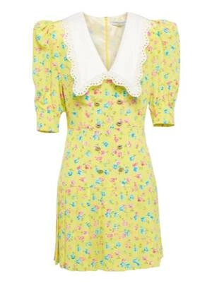 Alessandra Rich Floral Silk Minidress - Yellow