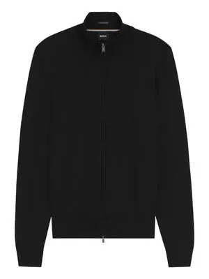 Hugo Boss Merino Wool Zip-up Sweater - Black