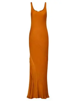 Saint Laurent Draped Tank Dress In Silk Satin - Orange
