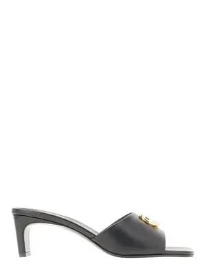 Gucci GUCCI Women's Black Leather Heeled Mules With Gold-Tone Hardware Multicolor