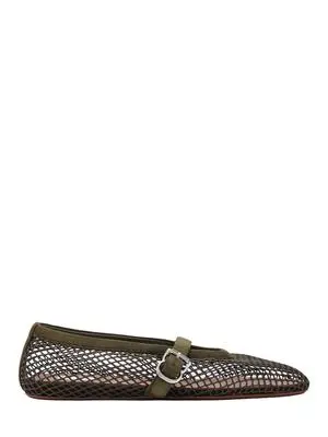 Alaïa Flat Ballerinas In Mesh And Suede - Green