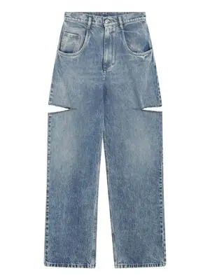 MAISON MARGIELA Wide Leg Jeans With Drawstrings And Distressed Details - Blue