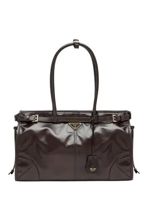 Prada Bonnie Large Leather Handbag In Dark - Brown