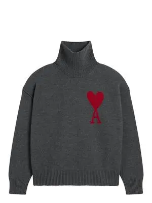 AMI Paris Grey Turtleneck Sweater De Coeur - Gray