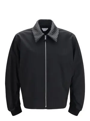 Bottega Veneta Padded Technical Nylon Jacket With Removable Woven Leather Collar - Black