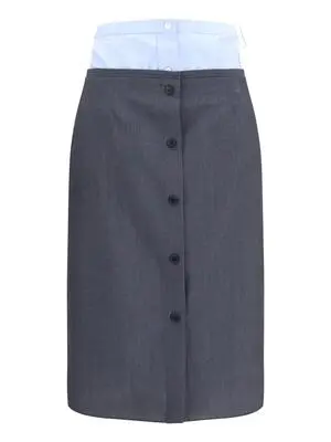 Prada Double-layer Midi Skirt In Cotton And Linen - Gray