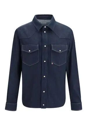 Moncler Denim Jacket With Logo Patch - Blue