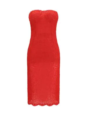 ERMANO SCERVINO Ermanno Scervino Strapless Midi Lace Dress - Red