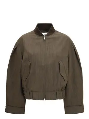 GANNI Lightweight Wool Bomber Jacket - Green