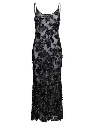 NISSA Long Sequin Embellished Maxi Dress - Black