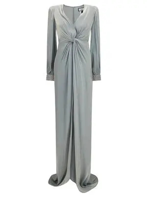 NISSA Long Crossover Dress With Balloon Sleeves - Green
