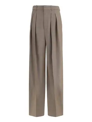 Saint Laurent Wide Leg Wool Pleated Pants - Cream