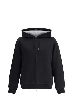 Brunello Cucinelli Full Zip Hoodie With Drawstring Hood - Black