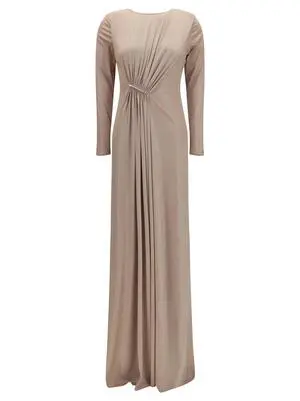 NISSA Long Chiffon Dress With Crystal Embellishment - Cream