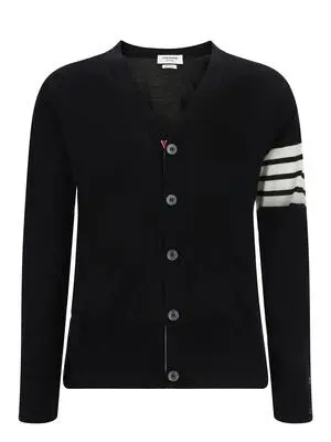 Thom Browne Virgin Wool V-neck Cardigan With Signature Stripes - Black