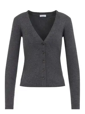 Brunello Cucinelli Lurex Cashmere Blend Cardigan - Gray