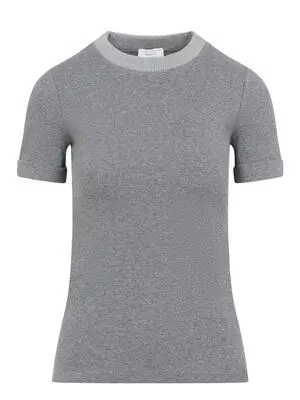 Peserico Ribbed Crewneck T-shirt With Short Sleeves - Gray