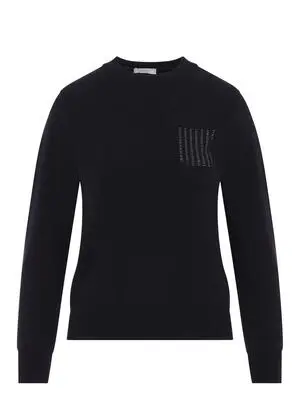 Peserico Fine-knit Crew Neck Sweater With Chest Pocket - Blue
