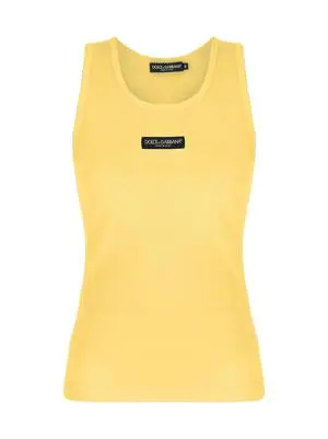 Dolce & Gabbana Ribbed Tank Top With Logo Detail - Multicolor