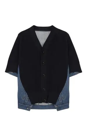 Sacai Cardigan In Denim E Maglia - Blue