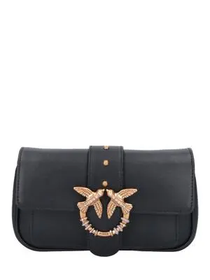Pinko Leather-style Crossbody Handbag With Embellished Clasp - Black