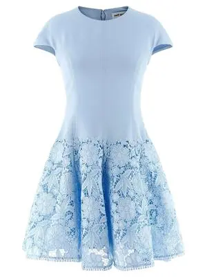 SELF-PORTRAIT Lace Trimmed Mini Dress - Blue