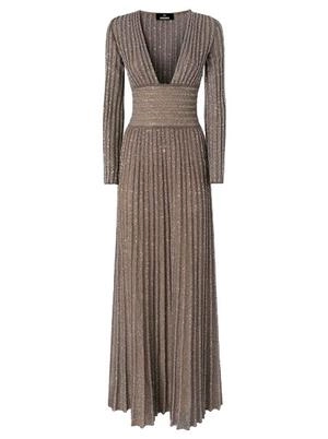 Missoni Long Sleeve Deep Plunge Sequin Embellished Maxi Dress - Pink