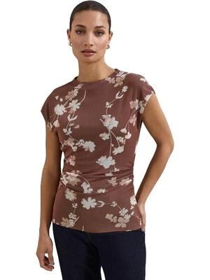 PHASE EIGHT Kezia Mesh Floral Print Top - Brown