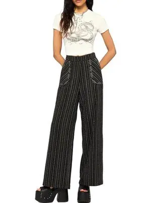 DISTURBIA Tate Stripe Wide Leg Trousers - Black