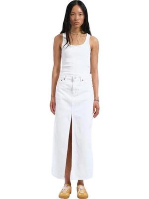 DR. DENIM Myra Ankle Length Denim Skirt With Front Slit - White