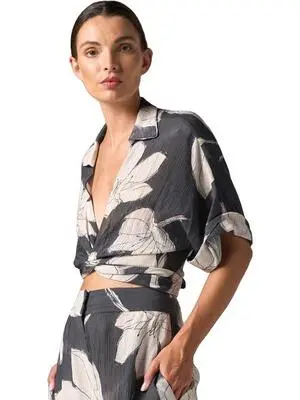 JBQ Chiara Top In Crinkled Rayon Slate