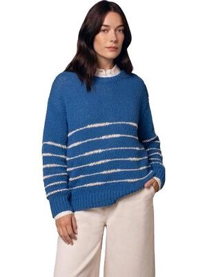 CELTIC & CO. Long Sleeve Drop Stitch Breton Sweater - Lapis/ecru