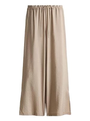 H&m Viscose-blend Wide-leg Drawstring Pants With Ruffled Waistband - Beige