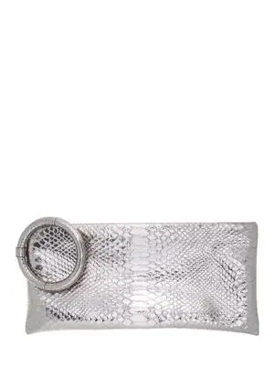 TOM FORD Python Embossed Leather Clutch - Silver