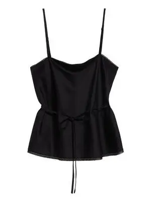 LESET Yoko Lace Trim Tie Waist Tank Top - Black