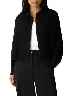 Eileen Fisher Organic Cotton Crepe Cropped Jacket - Black
