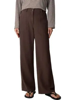 Eileen Fisher Organic Cotton High Waist Wide Leg Pants - Truffle
